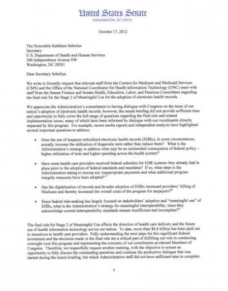 Senate Republicans Send Letter to Sebelius with Concerns over ...